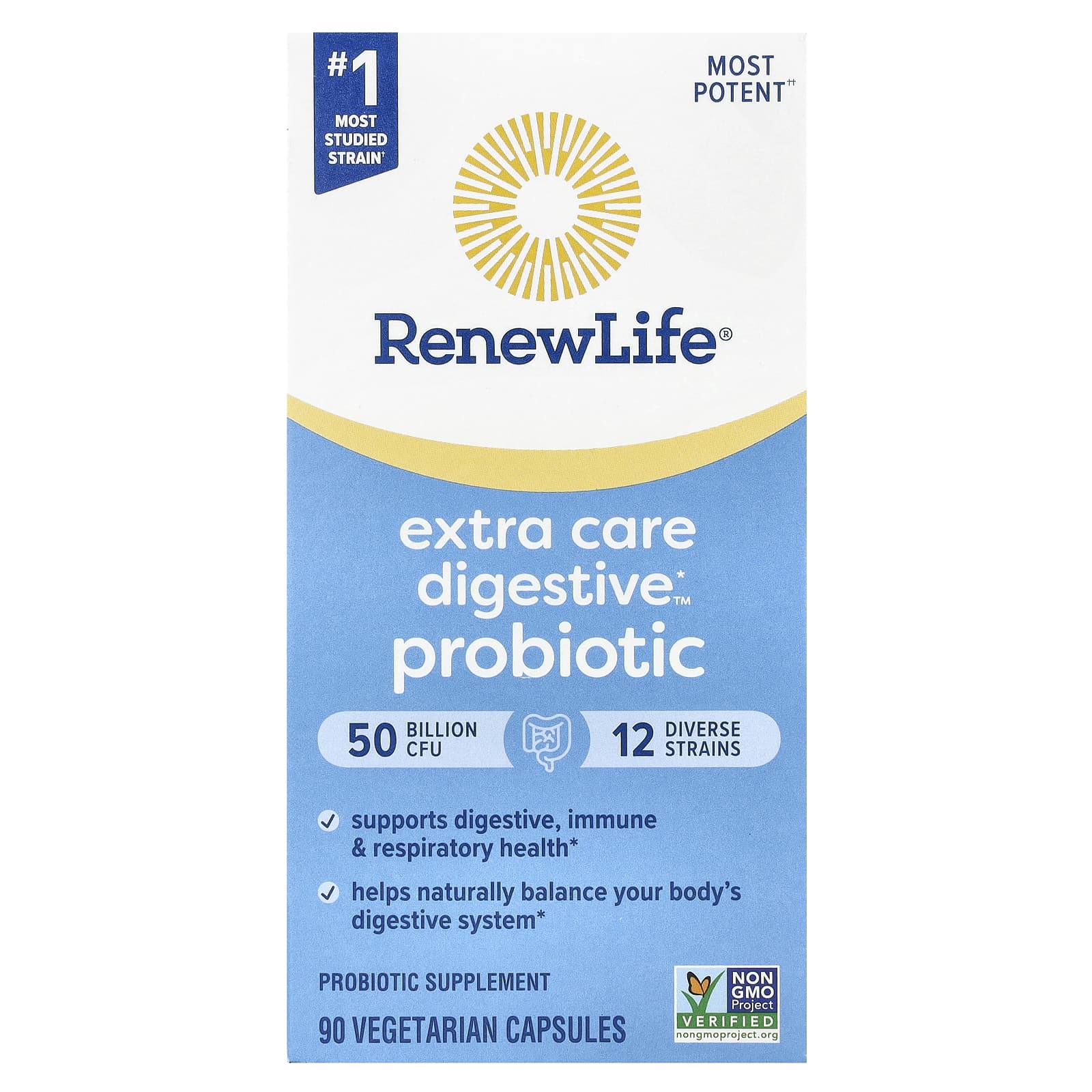 Renew Life, Extra Care Digestive™ Probiotic, 50 Billion CFU, 90 Vegeta ...